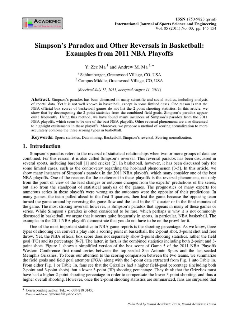 Simpson's Paradox and Other Reversals in Basketball: Examples From 2011 ...