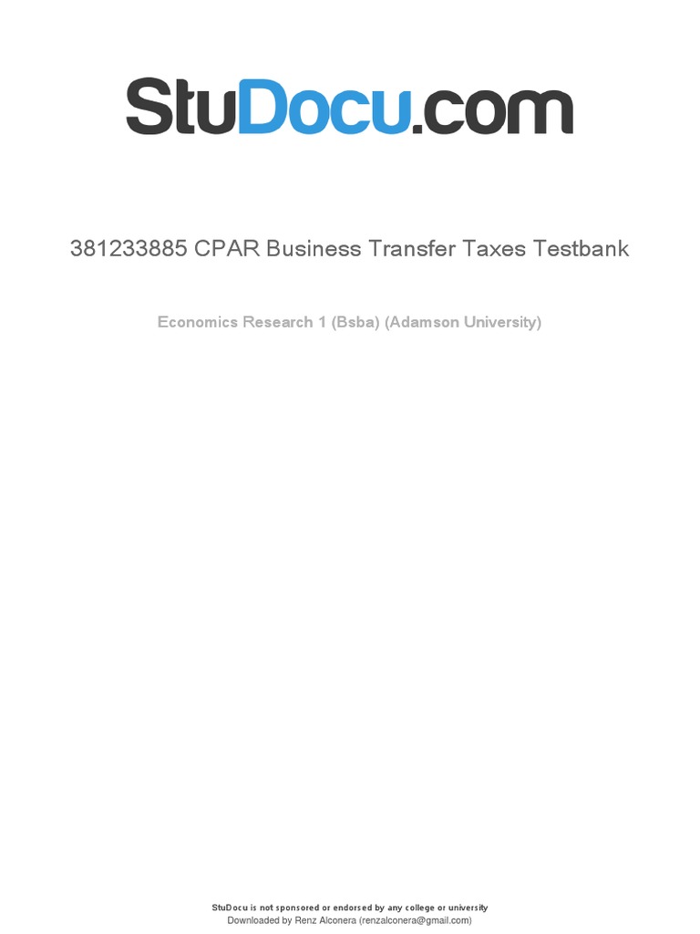 Cpar Business Transfer Taxes Testbank PDF | PDF | Will And Testament ... Cpar Business Transfer Taxes Testbank PDF | PDF | Will And Testament ...