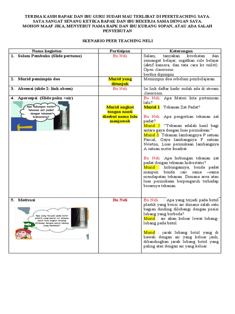 Skenario Peerteaching - Neli | PDF
