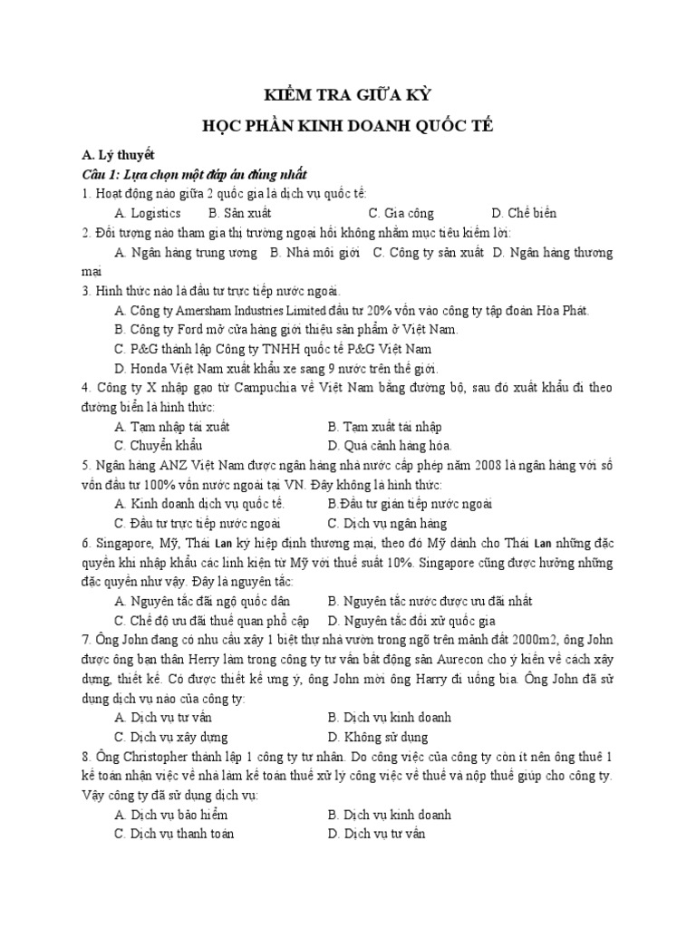 KIỂM TRA GIỮA KỲ KDQT | PDF