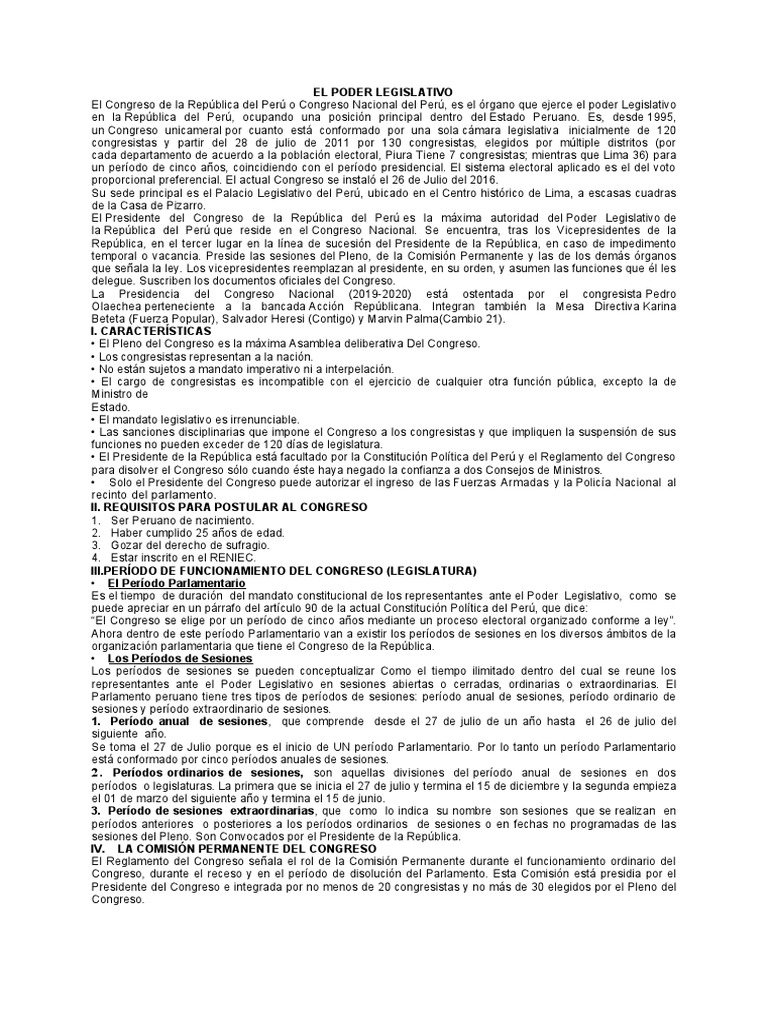 Estructura y Funciones del Congreso Peruano | PDF | Separación de ...