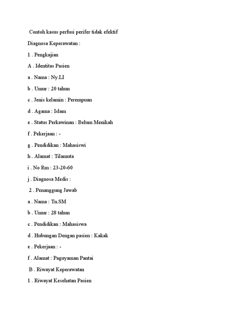 Contoh Kasus Perfusi Perifer Tidak Efektif | PDF