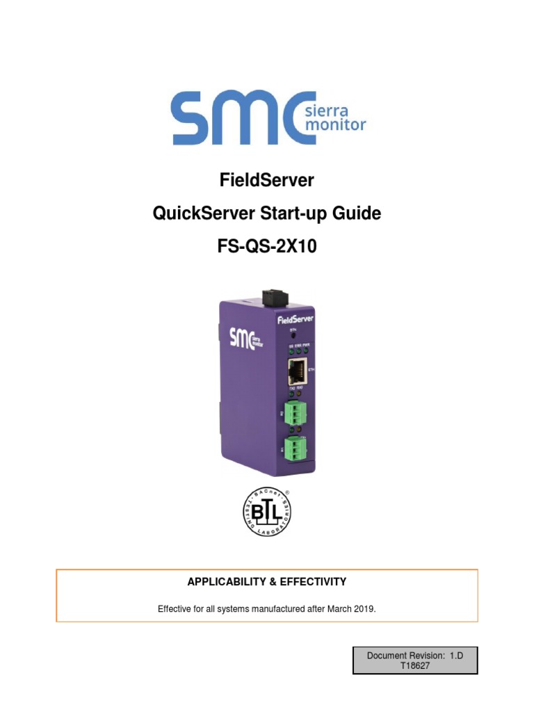 Fieldserver Quickserver Start-Up Guide Fs-Qs-2X10: Applicability & Effectivity | PDF | Ip ...