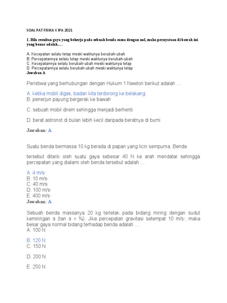 Soal Pat Fisika X Ipa 2021 | PDF
