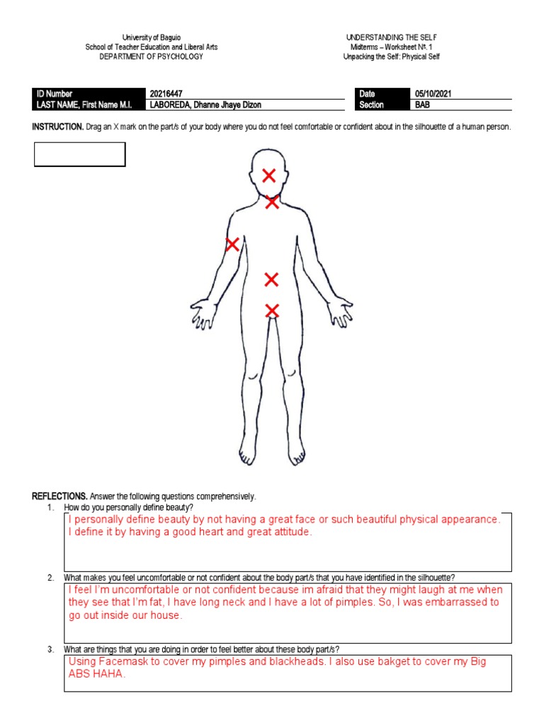 THSELF1 - Physical Self Worksheet-1 | PDF