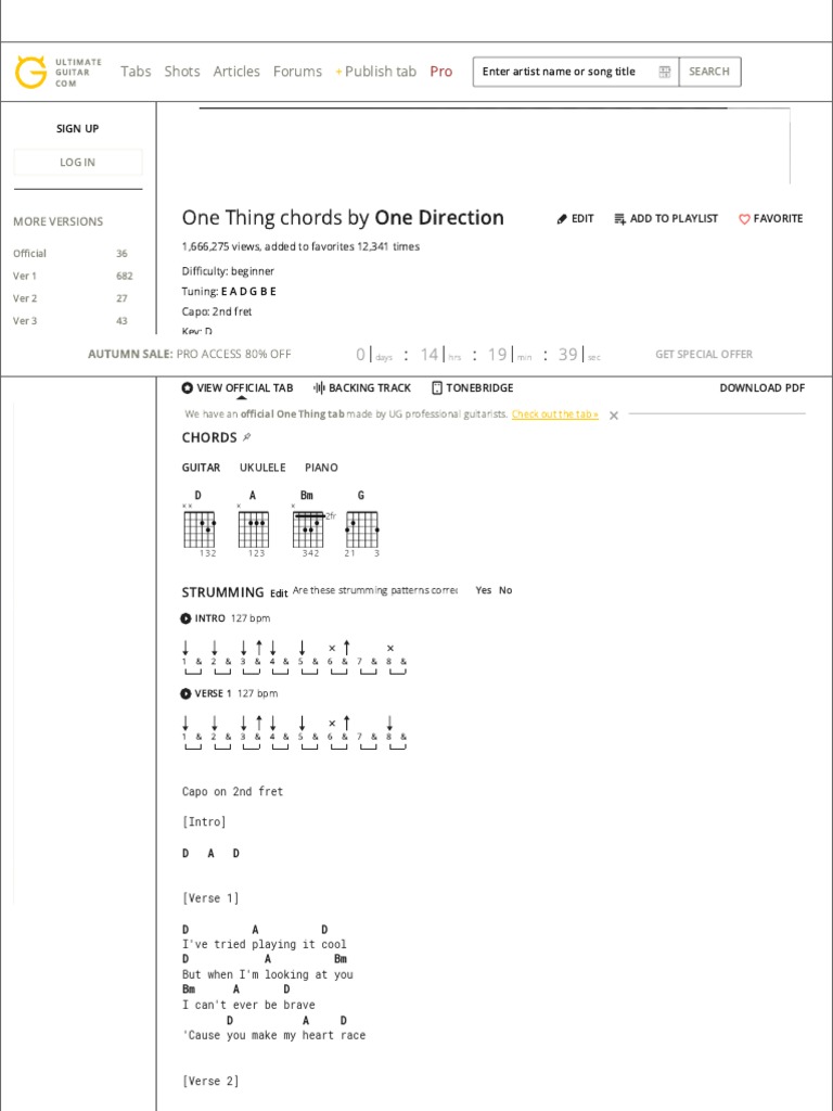 ONE THING CHORDS by One Direction @ | PDF | Song Structure | Guitars