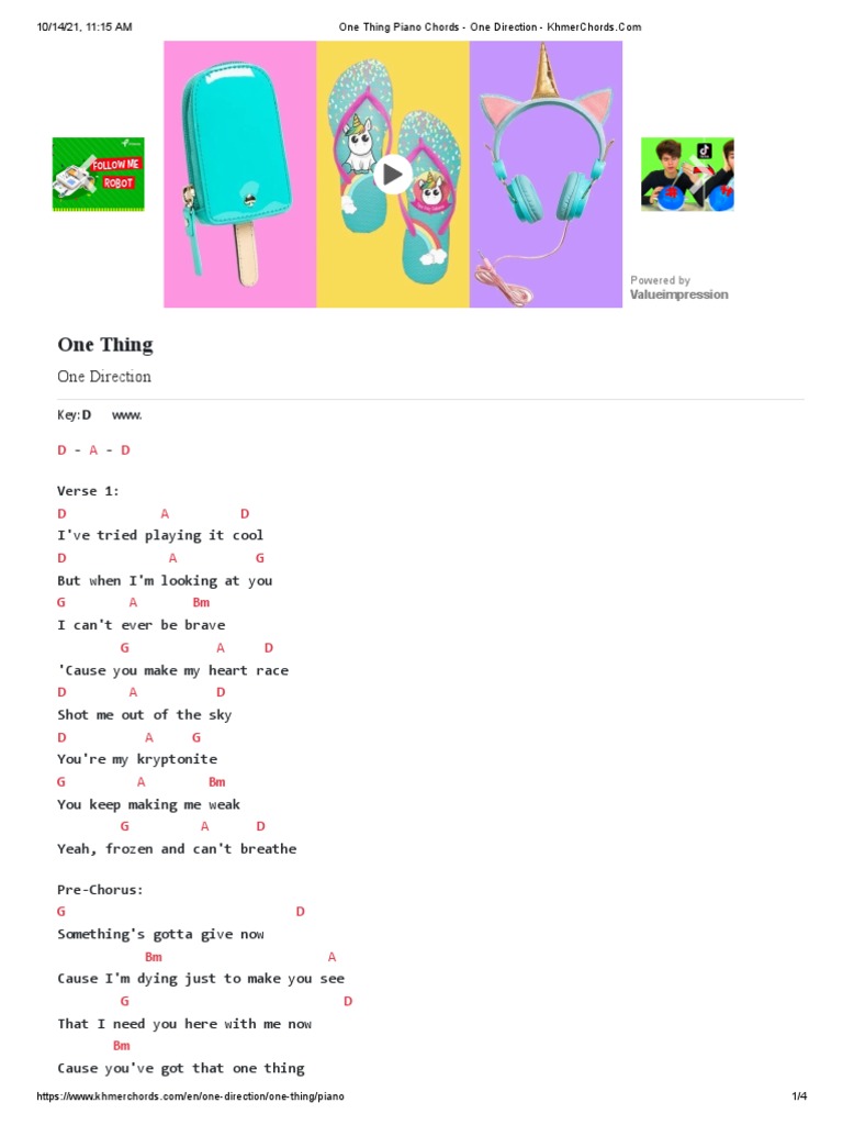 One Thing Piano Chords - One Direction | PDF | Song Structure | Songs