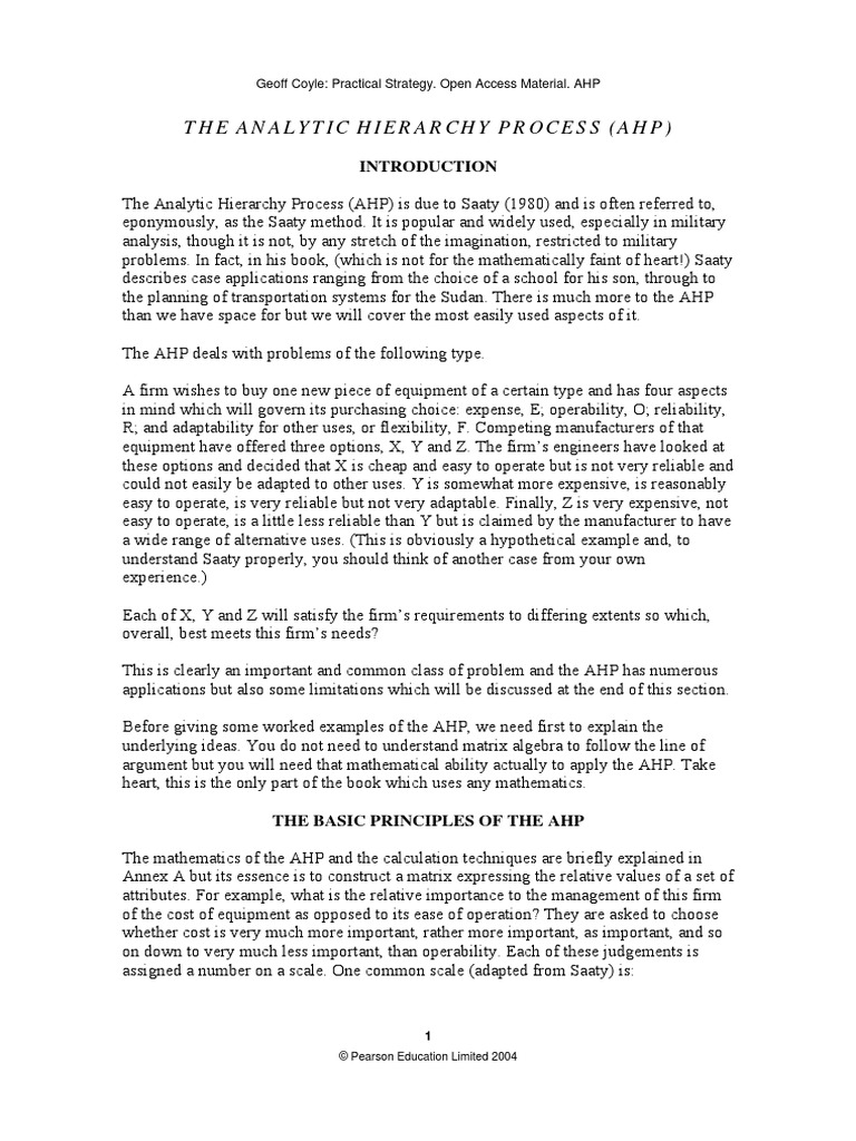 The Analytic Hierarchy Process (Ahp) : Geoff Coyle: Practical Strategy. Open Access Material ...