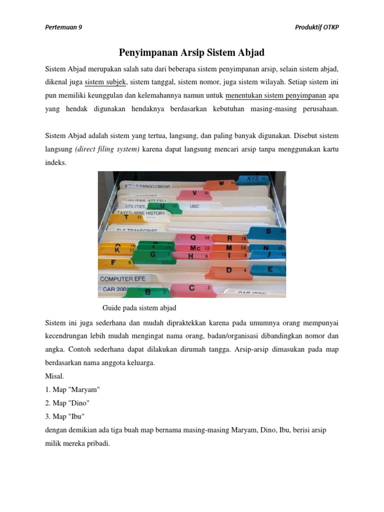 Penyimpanan Arsip Sistem Abjad | PDF