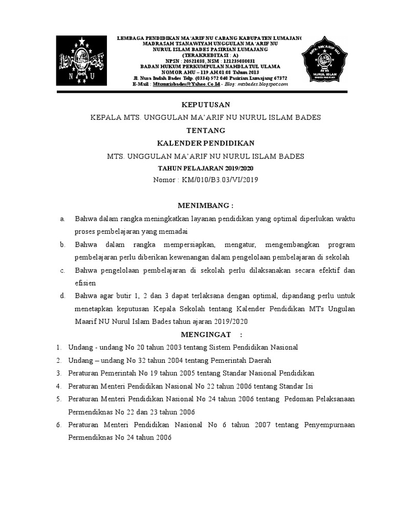 SK Kalender PENDIDIKAN | PDF