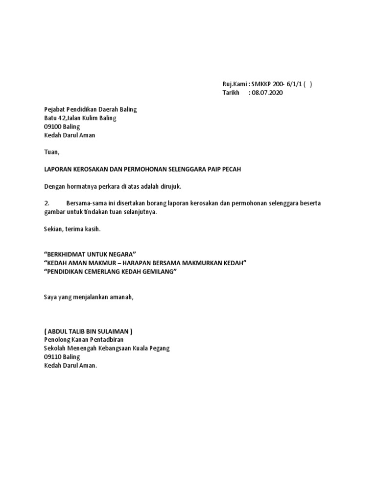 Surat Paip Pecah | PDF