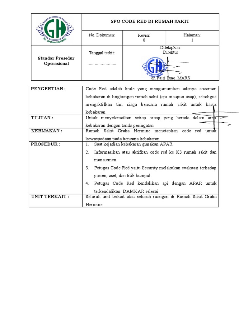 SPO Code Red Rumah Sakit | PDF