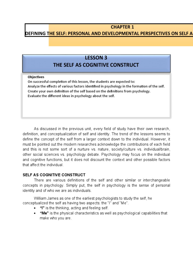 Chapter 1 Lesson 3 The Self As Cognitive Construct Download Free