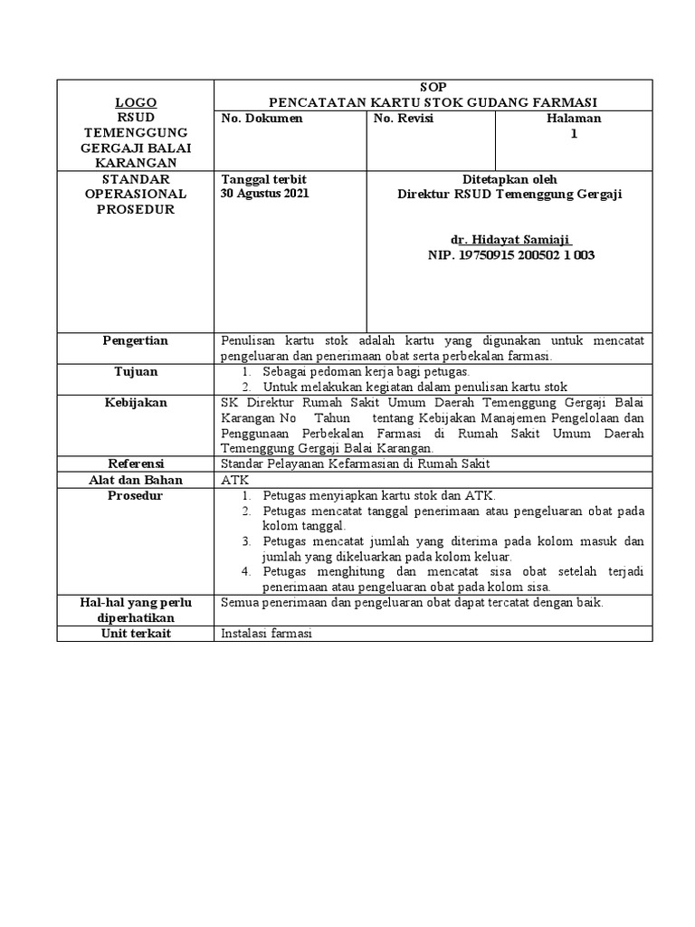 Sop Kartu Stok | PDF