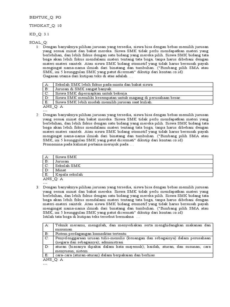 Soal PTS Ganjil Kelas X | PDF
