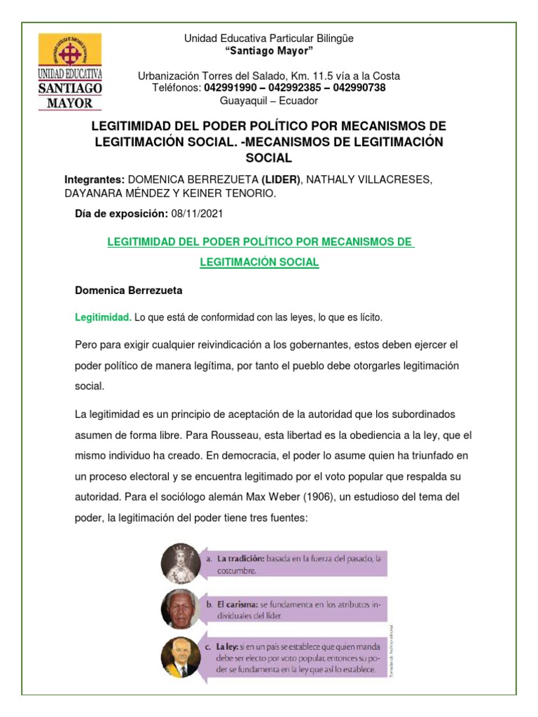Legitimidad Del Poder Político Por Mecanismos de Legitimación Social ...