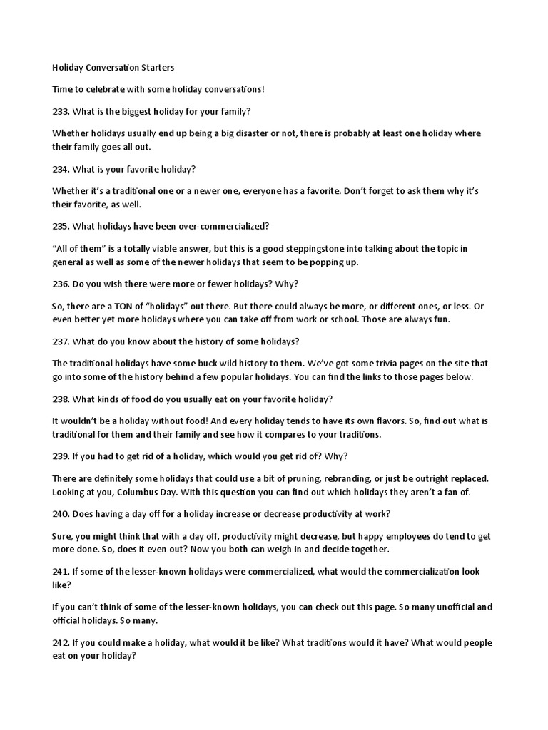 Holiday Conversation Starters | PDF