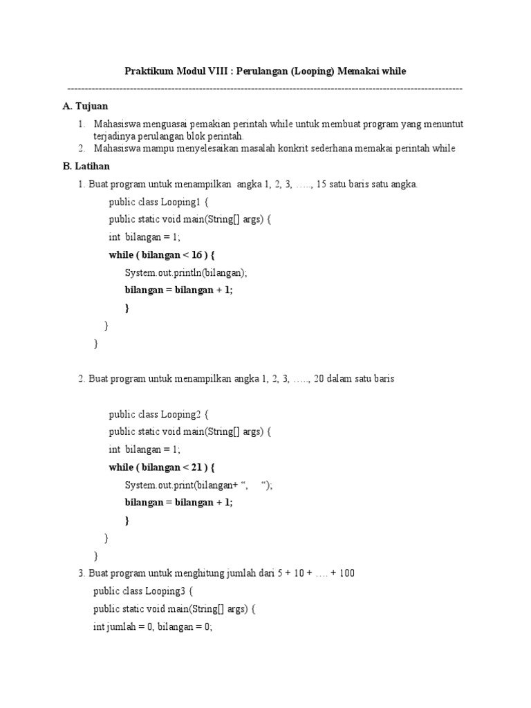 Praktikum Modul VIII Perulangan | PDF