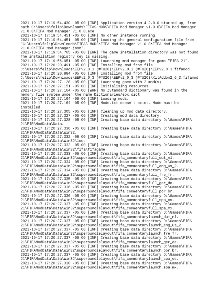 FIFA Mod Manager Log20211017 | Download Free PDF | Windows Registry ...
