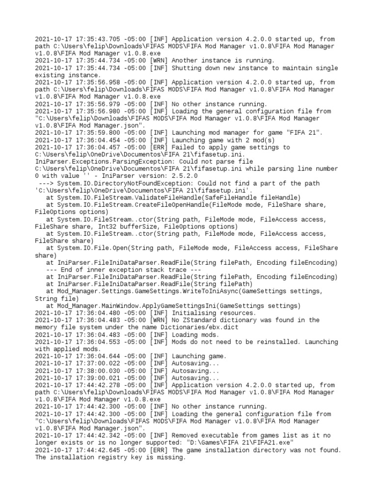 FIFA Mod Manager v1.0.8 Logs | PDF | Windows Registry | Software