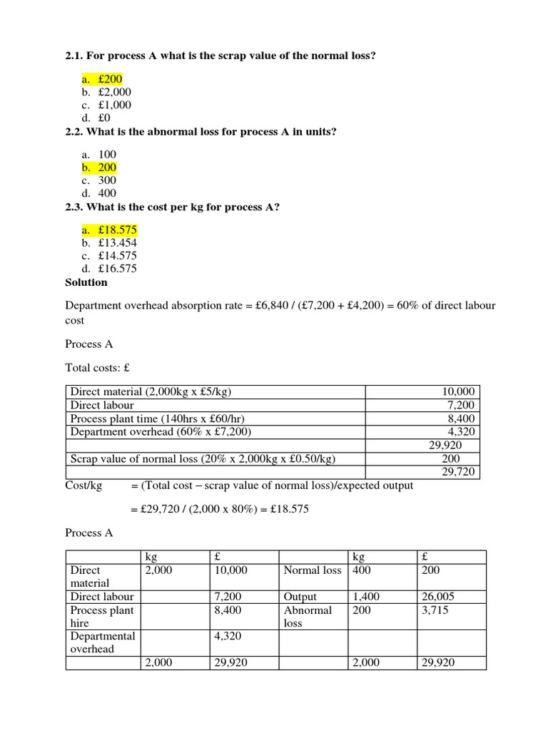 Answer Chapter2 MCQ | PDF | Cost Of Goods Sold | Cost