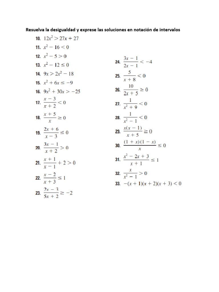 Desigualdades Polinomiales y Racionales | PDF