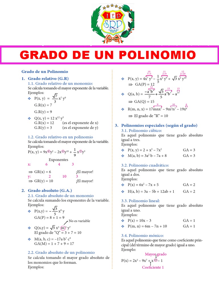 Grado de Un Polinomio | PDF | Álgebra | Análisis matemático