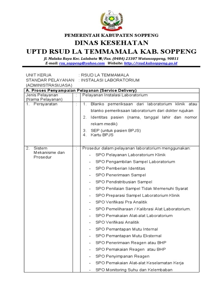 STANDAR PELAYANAN LAB Sudah | PDF