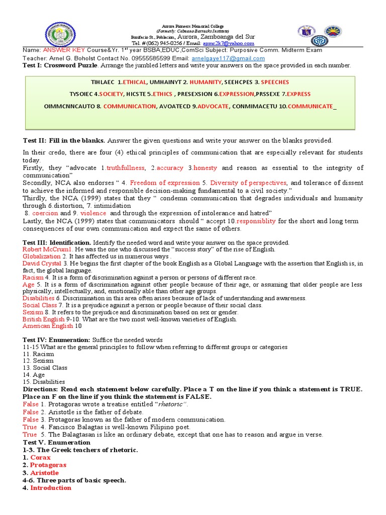 Purposive Communication Midterm Answer Key | PDF | Sexism | Rhetoric