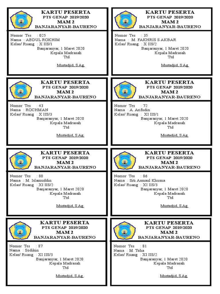 Kartu Peserta Uts Genap 2018 2019 | PDF