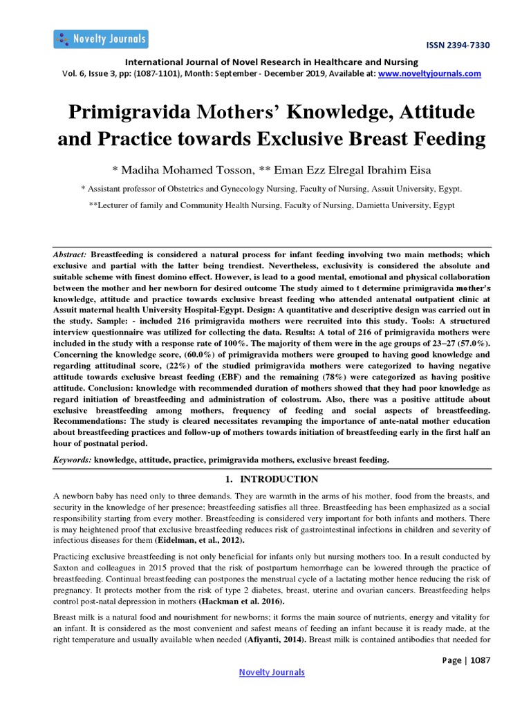 Primigravida Mothers Knowledge-2128 | PDF | Breastfeeding | Breast Milk