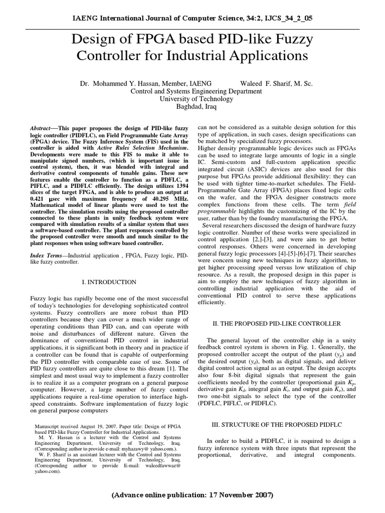 Hassam M - 2005 - Design of FPGA Based PID - Like Fuzzy Controller ... Hassam M - 2005 - Design of FPGA Based PID - Like Fuzzy Controller ...