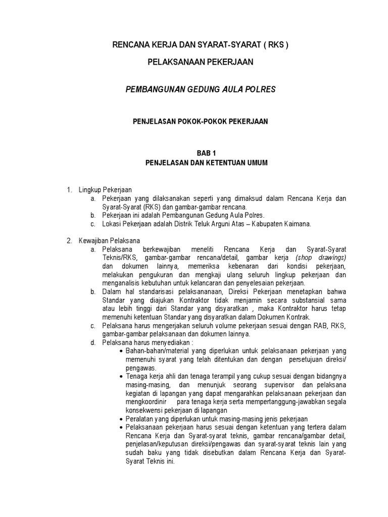 3a. RKS PEMBANGUNAN AULA POLRES | PDF