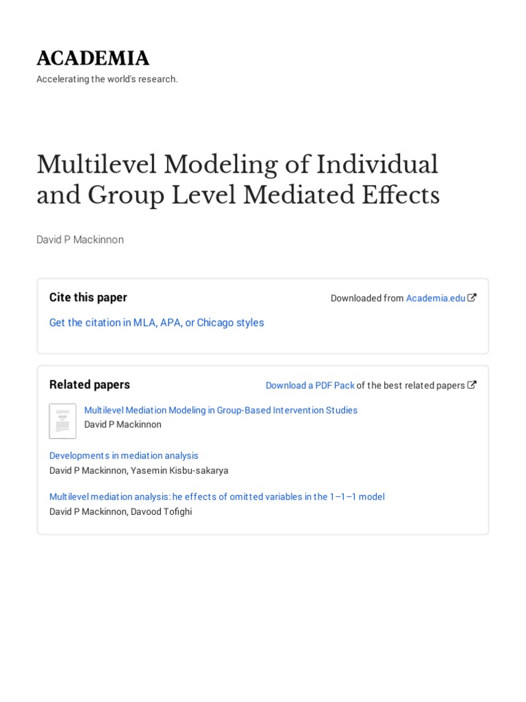 Multilevel Modeling of Individual and Group Level Mediated Effects ...