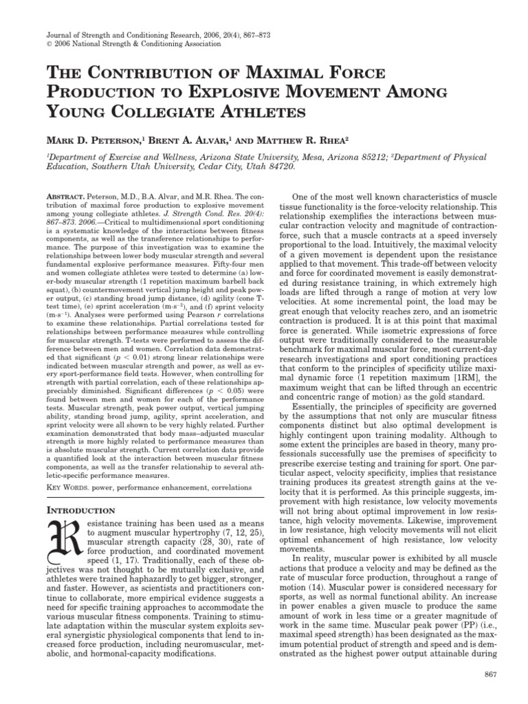 The Contribution of Maximal Force Production To Ex | PDF | Correlation ...