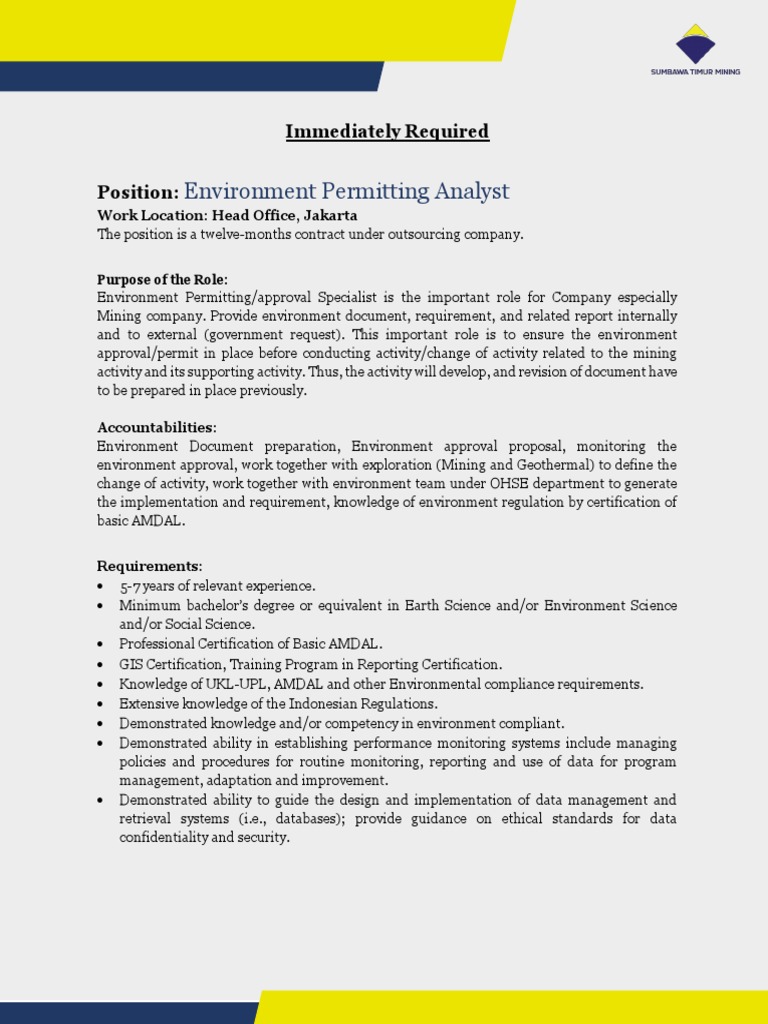 PT. Sumbawa Timur Mining Job Ads | PDF | Environmental Impact ...