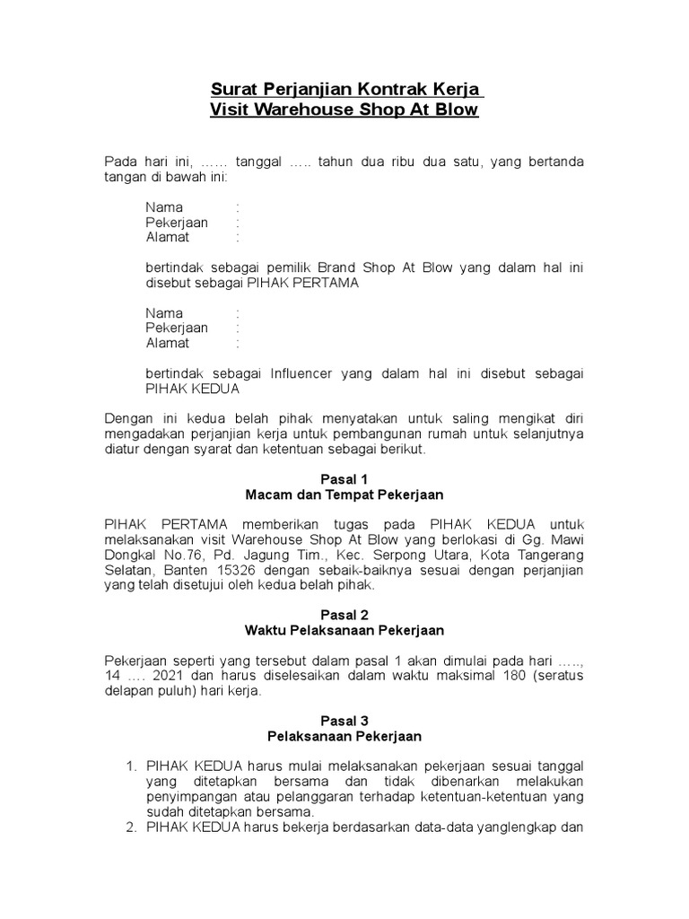Surat Perjanjian Kontrak Kerja Proyek | PDF