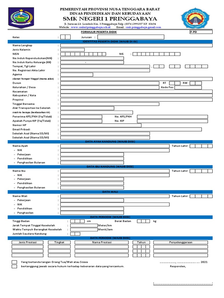 FORM Peserta Didik SMK | PDF