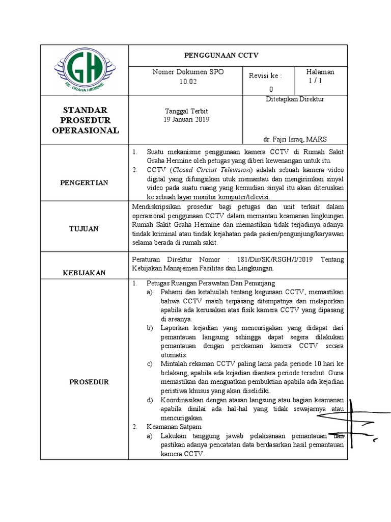 Prosedur Operasional Penggunaan CCTV | PDF
