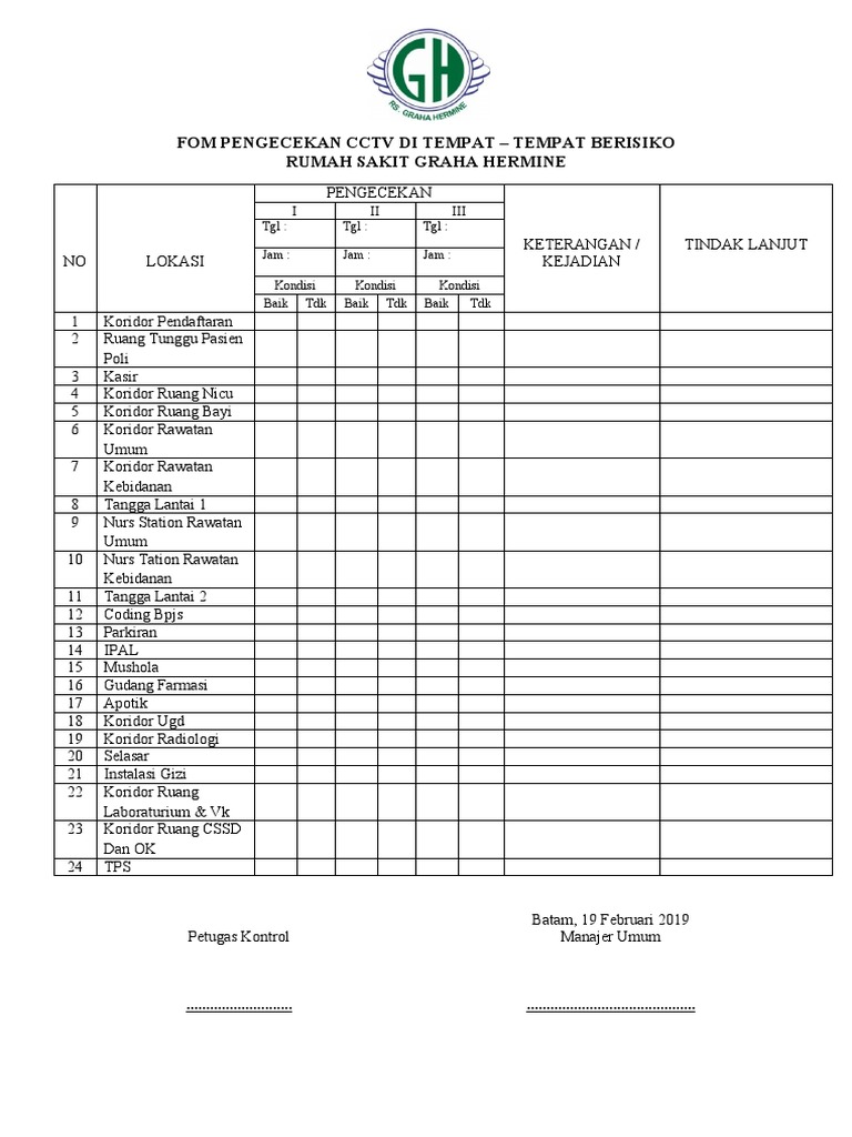 Form Pengecekan CCTV Rumah Sakit | PDF