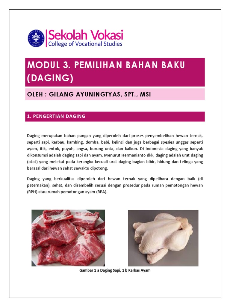 Modul 3. Pemilihan Bahan Baku (Daging) : Oleh: Gilang Ayuningtyas, SPT ...