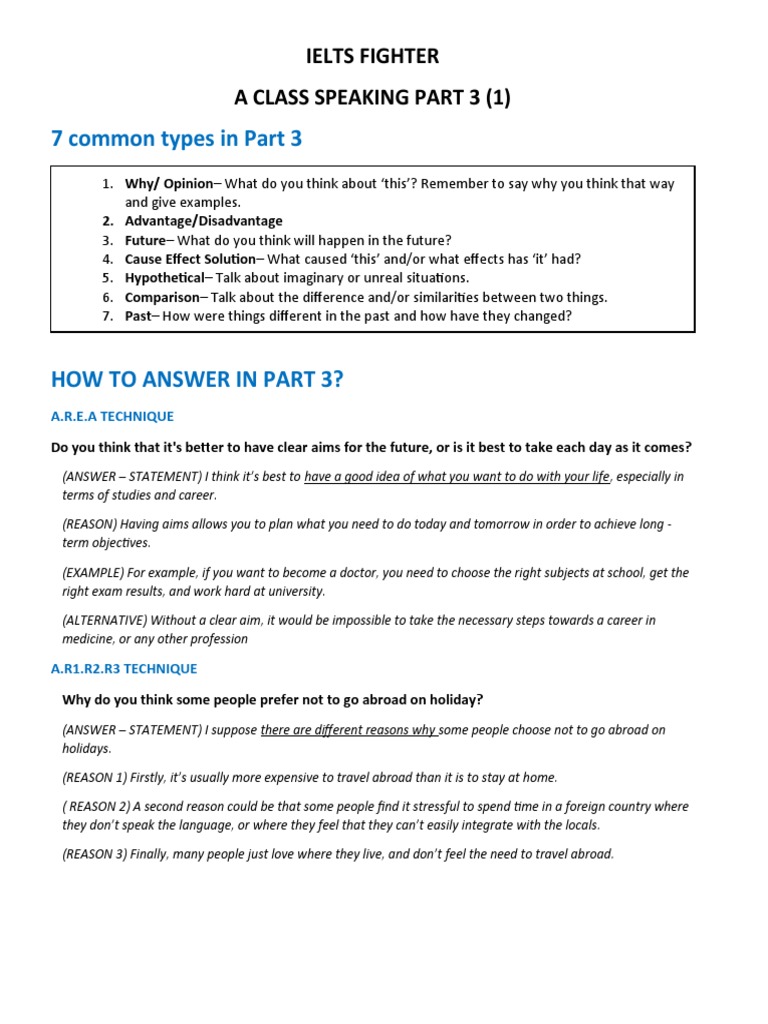 IELTS Speaking Part 3 Strategies | PDF | Reason | Neuropsychological ...