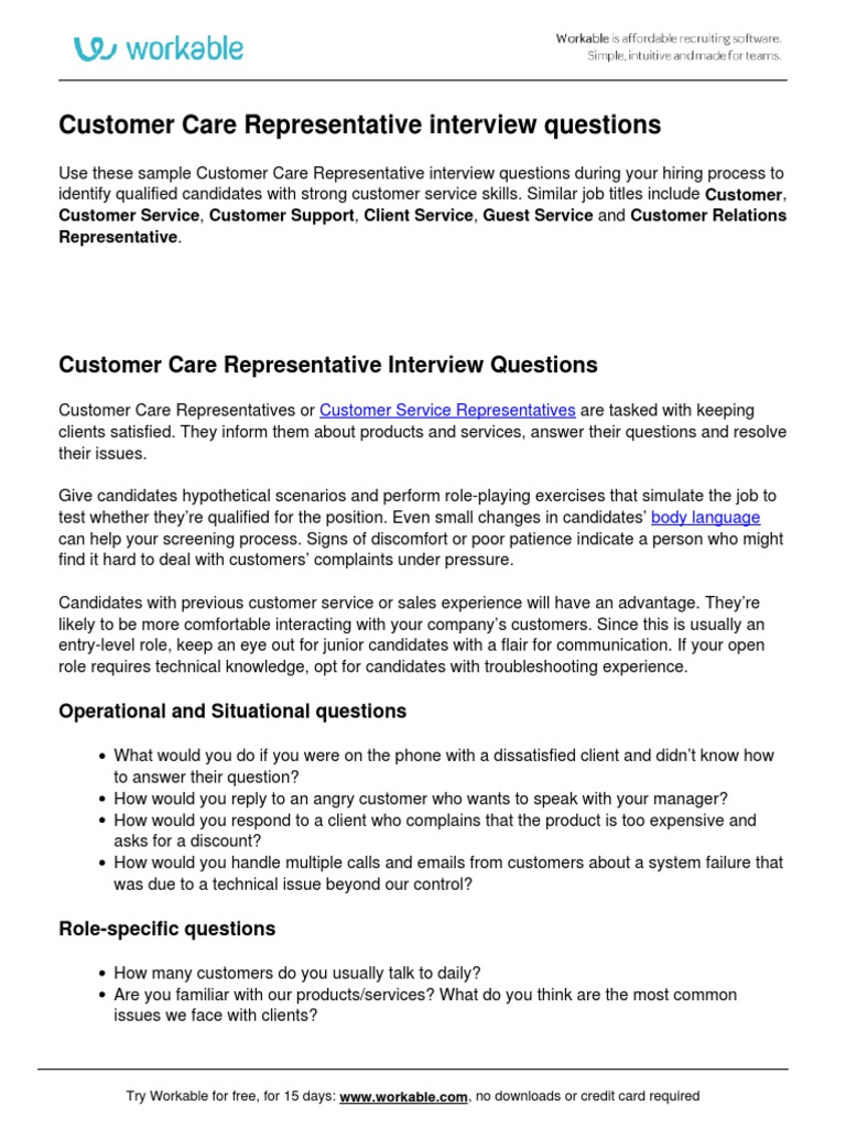 Essential Interview Questions for Customer Care Representatives ...