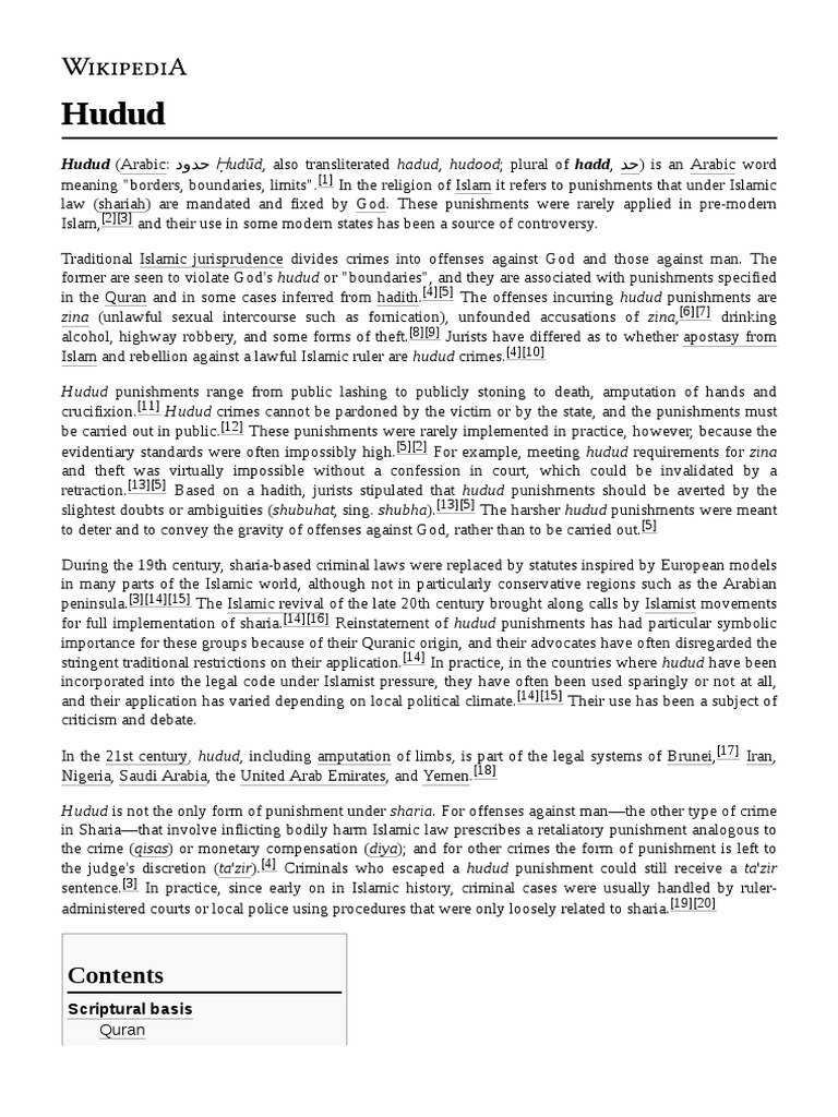 Hudud (Arabic | PDF | Crime & Violence | Criminal Justice