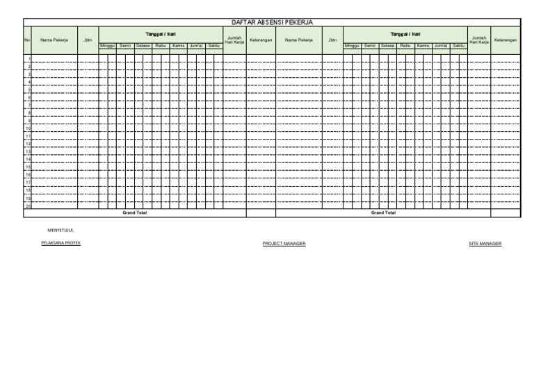 Absensi Karyawan Harian Proyek | PDF