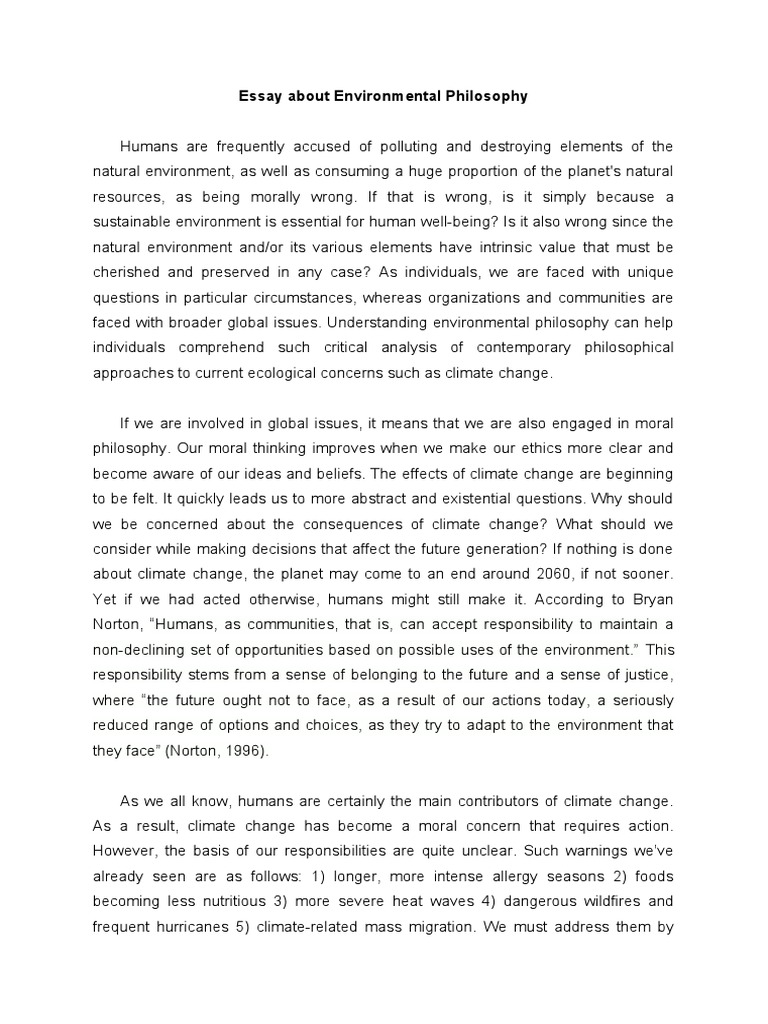 Environmental Philosophy Essay | PDF | Natural Environment | Climate Change
