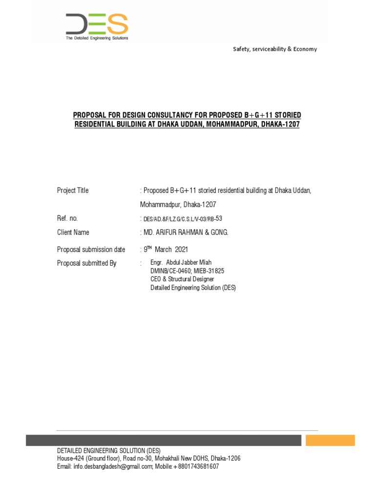 Offe Letter For Consultancy of B+G+11 at Dhaka Uddan | PDF | Structural ...
