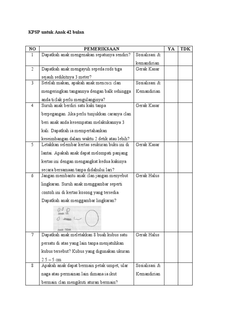 KPSP Untuk Anak 42 Bulan | PDF