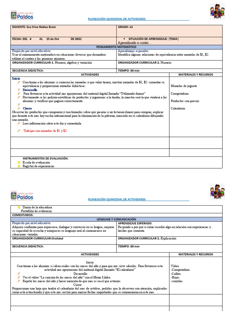 EVA PLAN Corregido | PDF | Evaluación | Aprendizaje