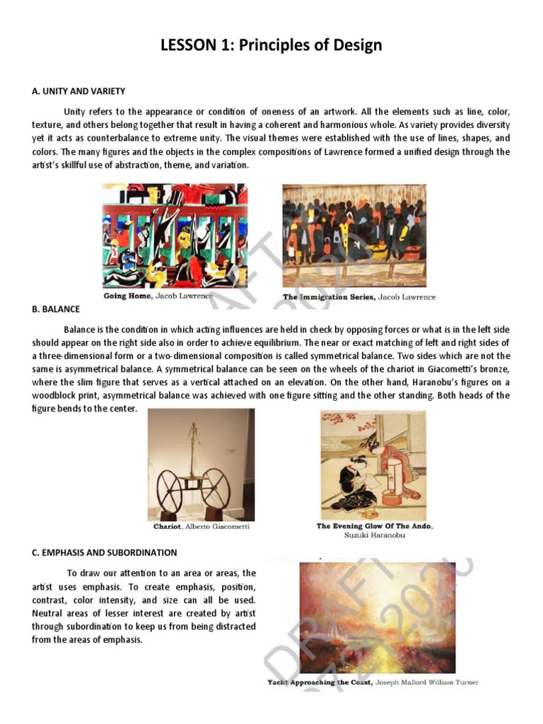LESSON 1: Principles of Design: A. Unity and Variety | PDF | Color | Vision